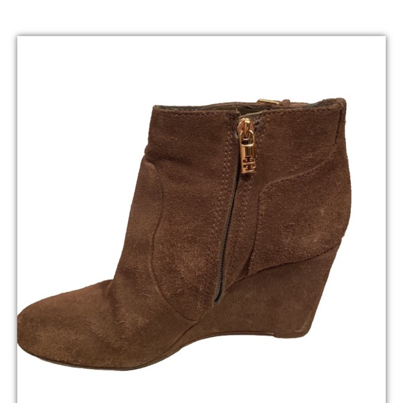 Tory Burch | Shoes | Tory Burch 75 Taupe Milan Suede Wedge Side Zip ...